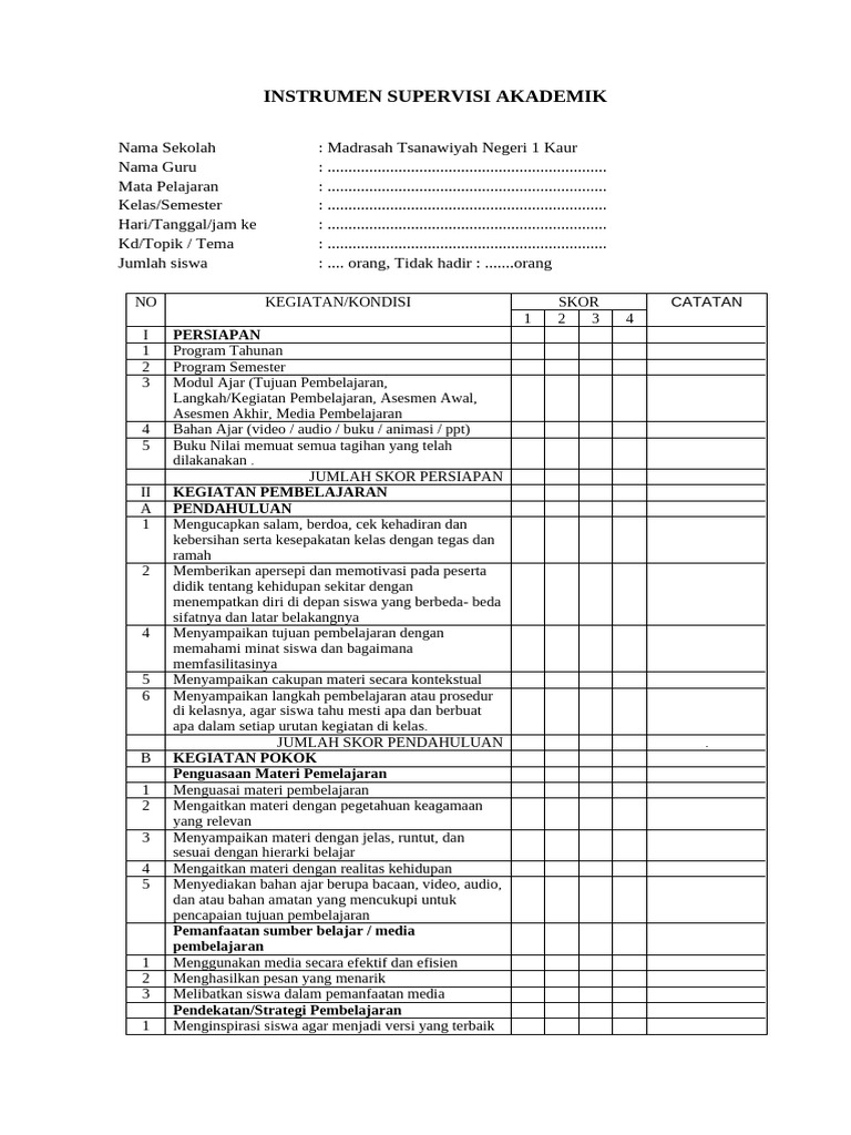Instrumen Supervisi Akademik Kurikulum Merdeka | PDF