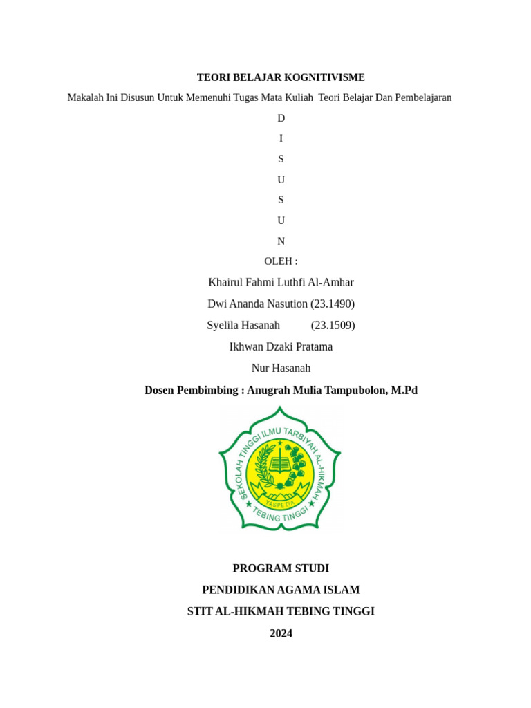 Makalah TEORI BELAJAR KOGNITIVISME-1 | PDF