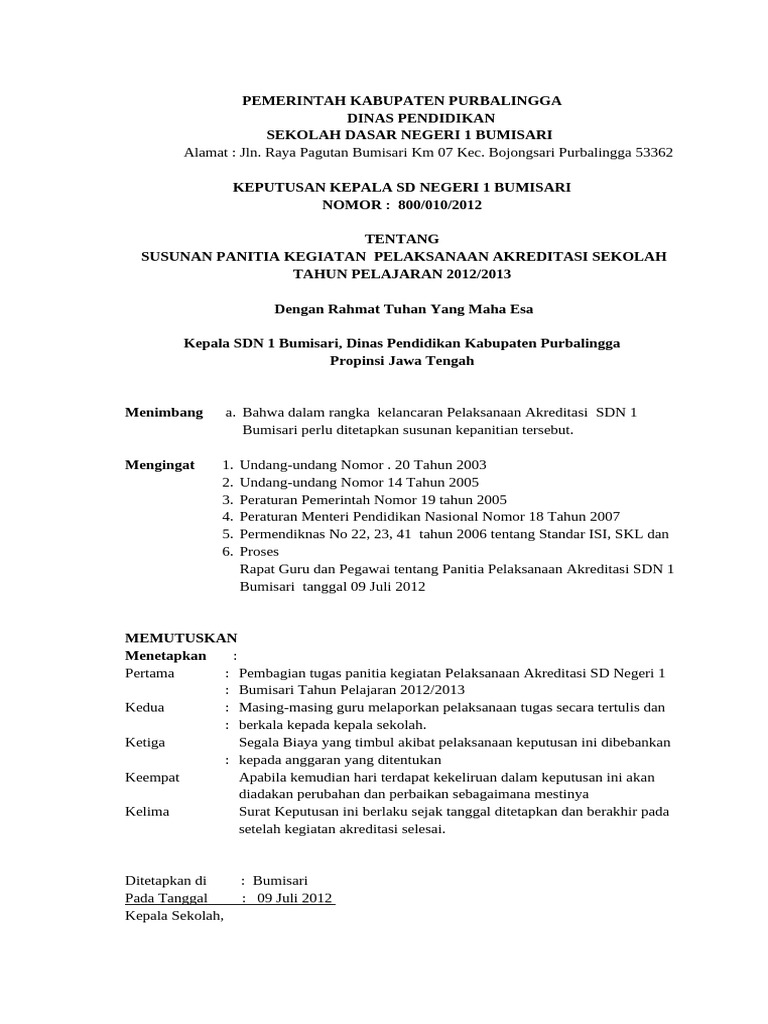 Contoh SK Tim Akreditasi | PDF | Karier & Perkembangan