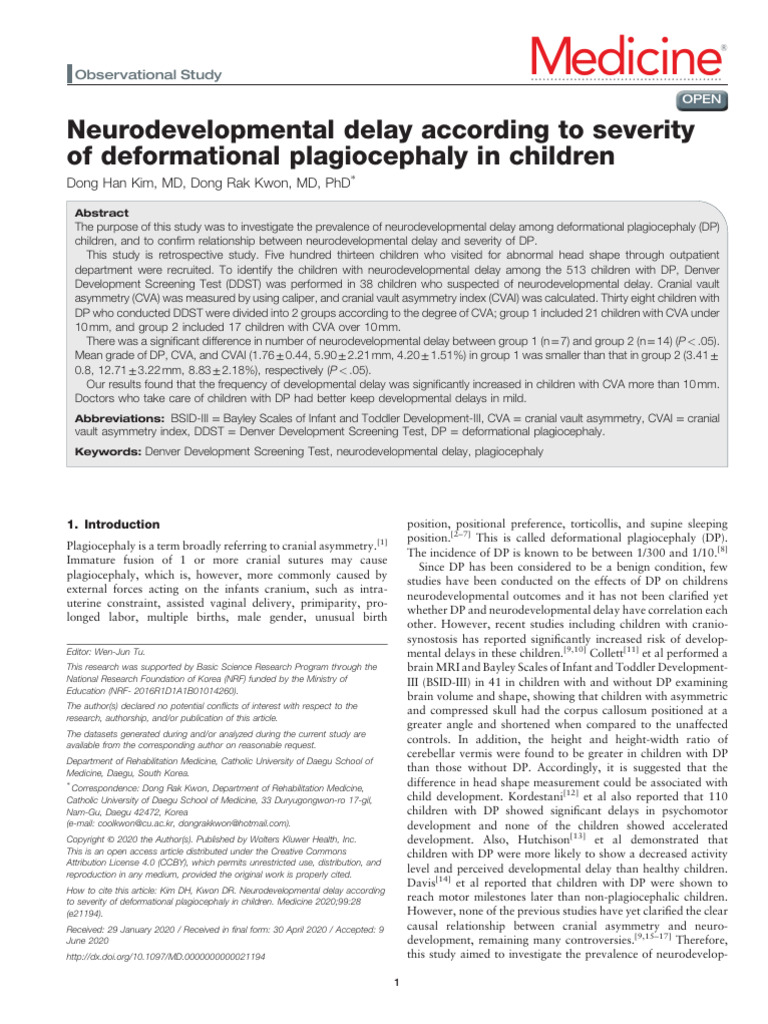 2020 - Neurodevelopmental Delay According To Severity of Deformational ...