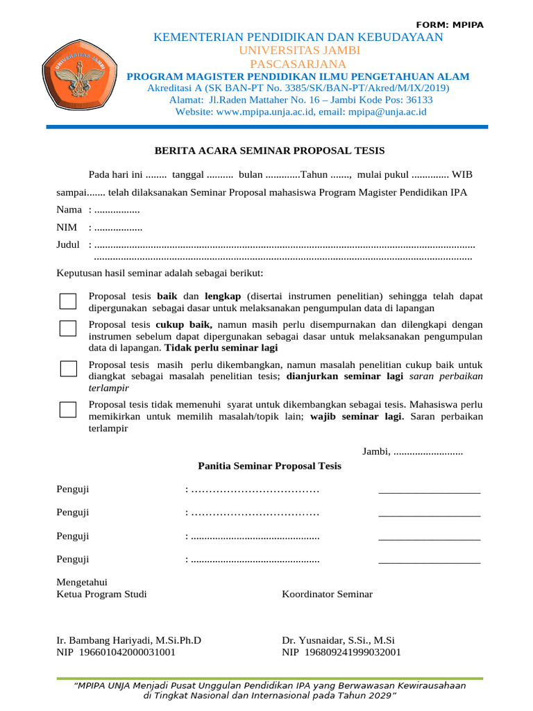 Seminar Proposal Tesis Magister IPA UNJA | PDF | Karier & Perkembangan