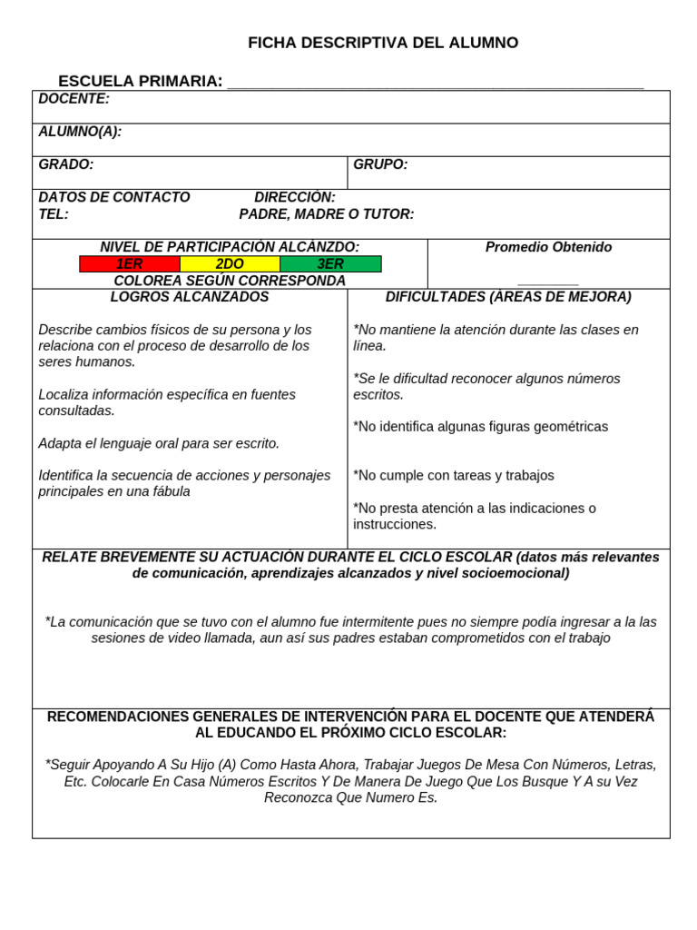 Fichas Descriptivas Primaria Segundo Grado | PDF | Educación primaria | Escuelas
