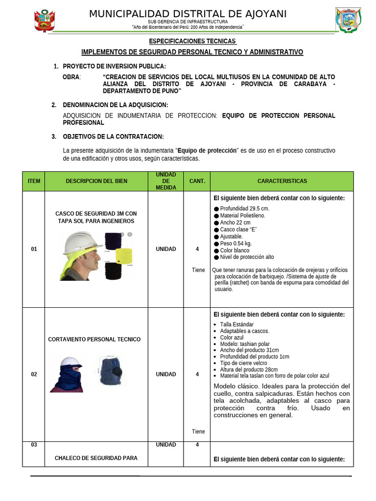 Req. 00256.-Especificaciones Tecnicas Indumentaria Epp Tecnico | PDF