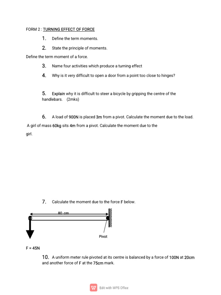 Form 2 Turning Effect of Force | PDF