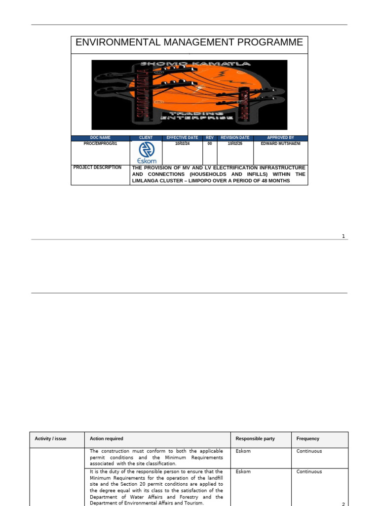 Environmental Management Programme | PDF | Dangerous Goods