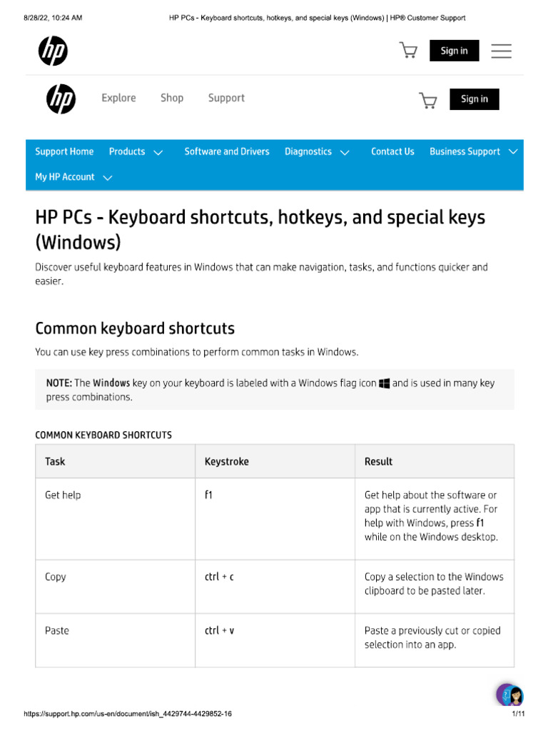 HP PCs - Keyboard Shortcuts, Hotkeys, and Special Keys (Windows) | PDF