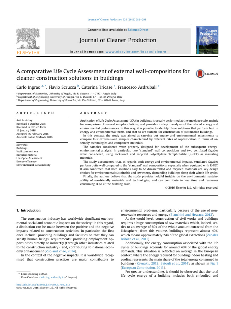 A Comparative Life Cycle Assessment of External Wall-Compositions For Cleaner Construction ...