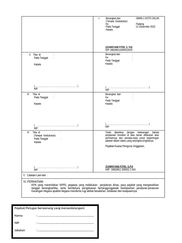 SPPD Lembar 2 Belakang (UNAND UNP) | PDF