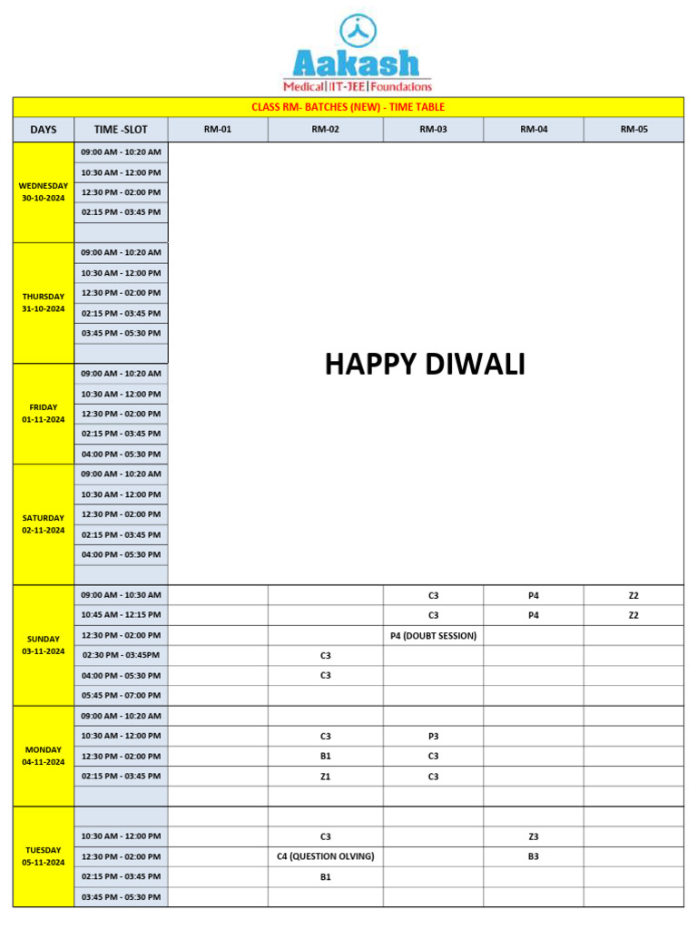 RM BATCH TIME TABLE 30-10-2024 To 05-11-2024 | PDF