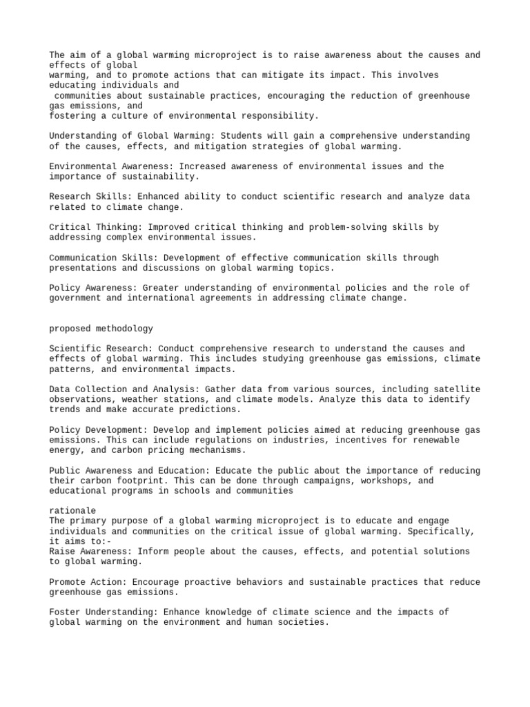 Global Warming Microproject Overview | PDF | Climate Change | Climate ...