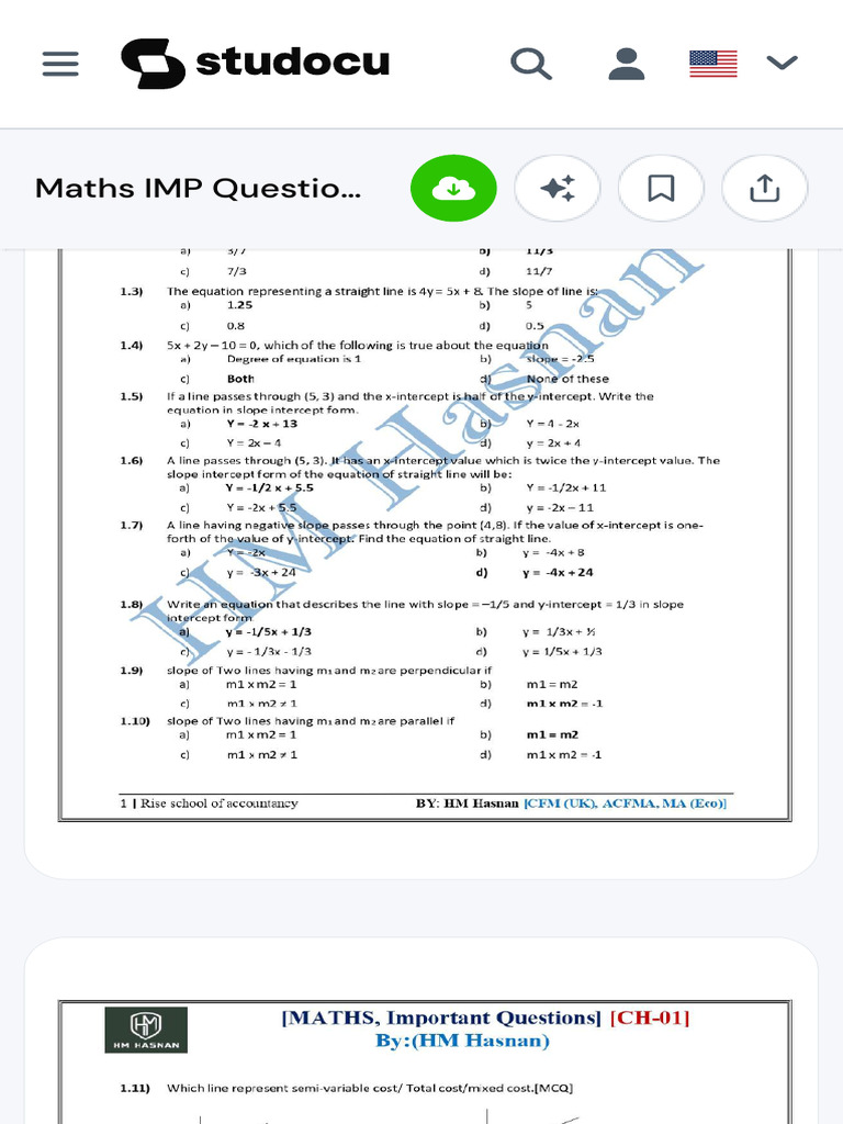 Maths IMP Question (OCT-23) HM Hasnan - HM HASNAN Table of Contents CH ...