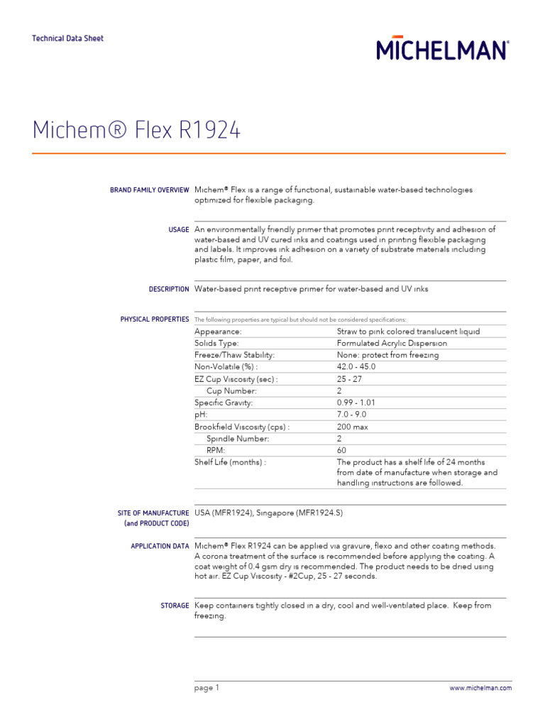 Michem® Flex R1924 | PDF | Secondary Sector Of The Economy | Industrial ...