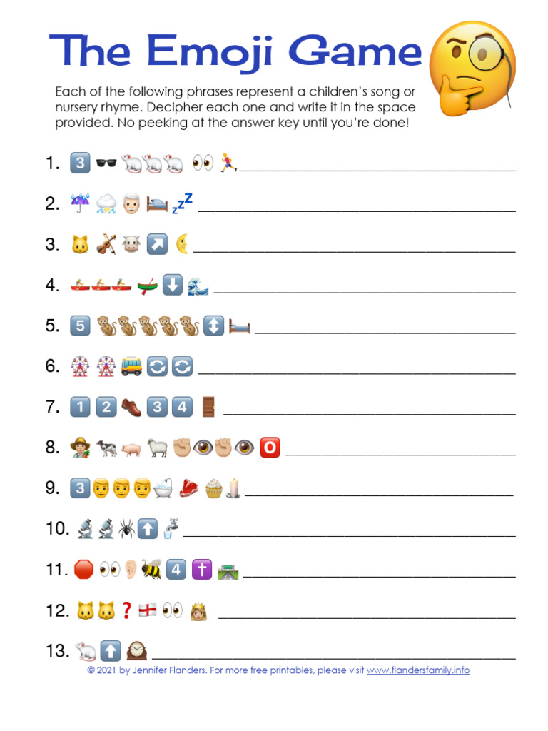 Nursery Rhyme Emoji Game Answers | PDF
