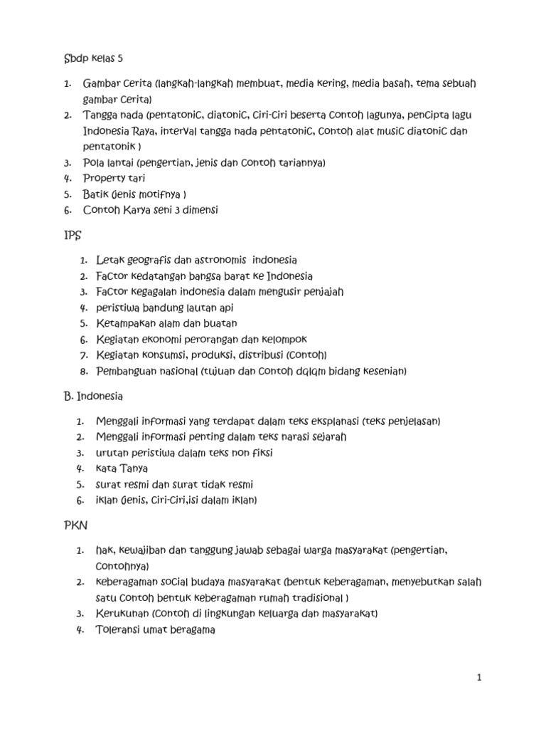 Kisi - Kisi Soal Kelas 5 Smster 2 | PDF