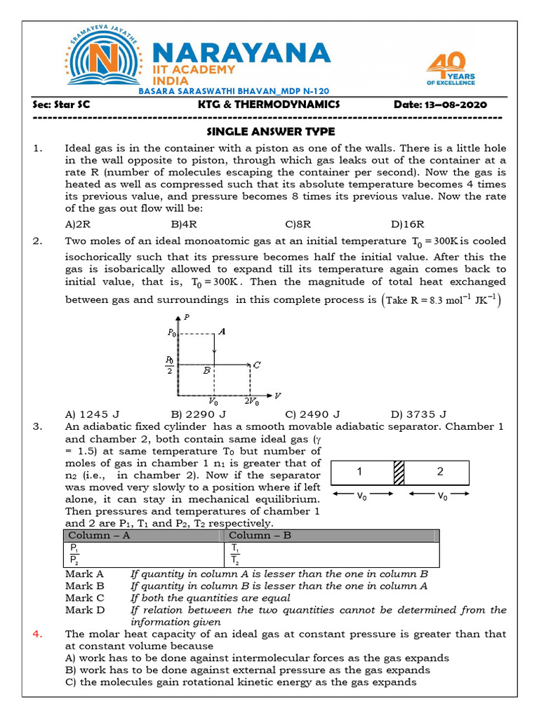 Thermodynamics Questions and Answers | PDF | Gases | Heat
