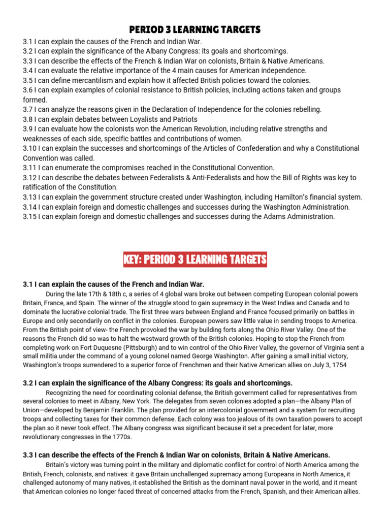(Period 3 Learning Targets) + Key | PDF | United States Bill Of Rights ...