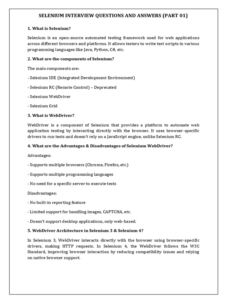 Selenium Interview Question | PDF | Selenium (Software) | Computer ... Selenium Interview Question | PDF | Selenium (Software) | Computer ...