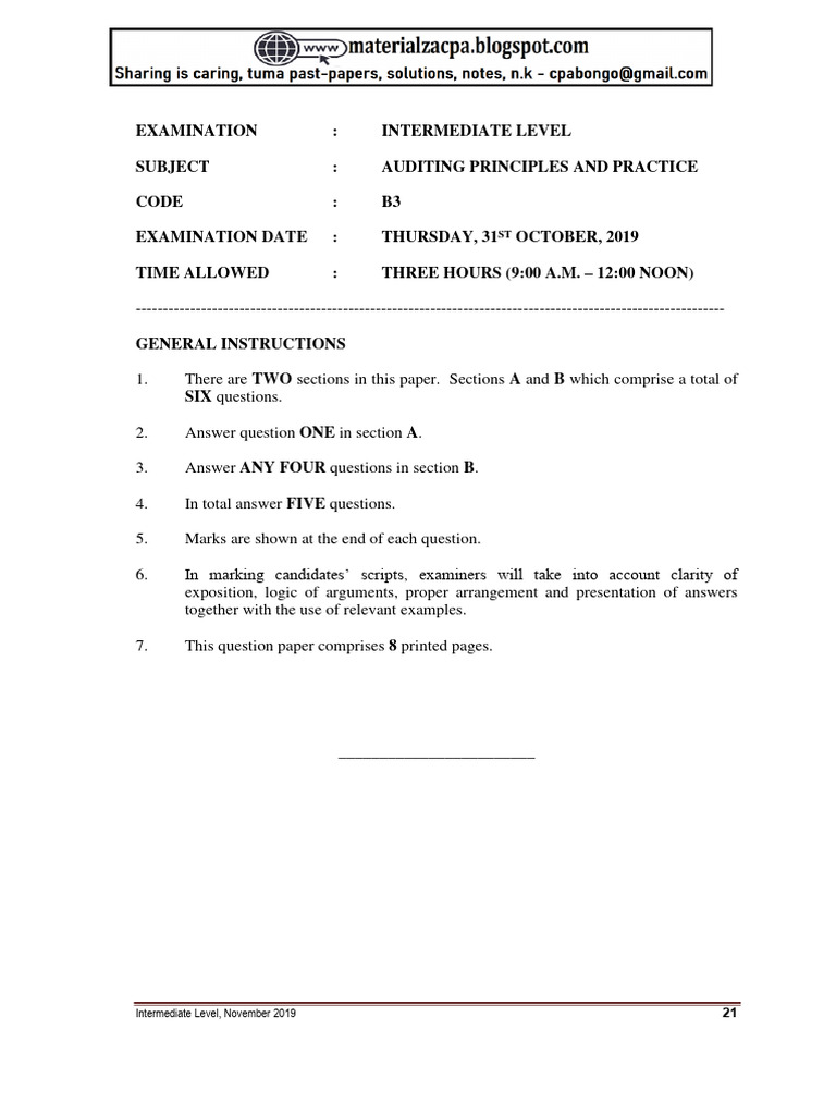 Intermediate Nov 2019 B3 | PDF | Audit | Auditor's Report