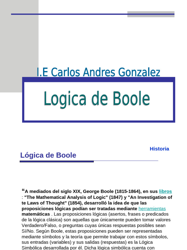 Pre Log Bool | PDF | Álgebra de Boole | Enseñanza de matemática