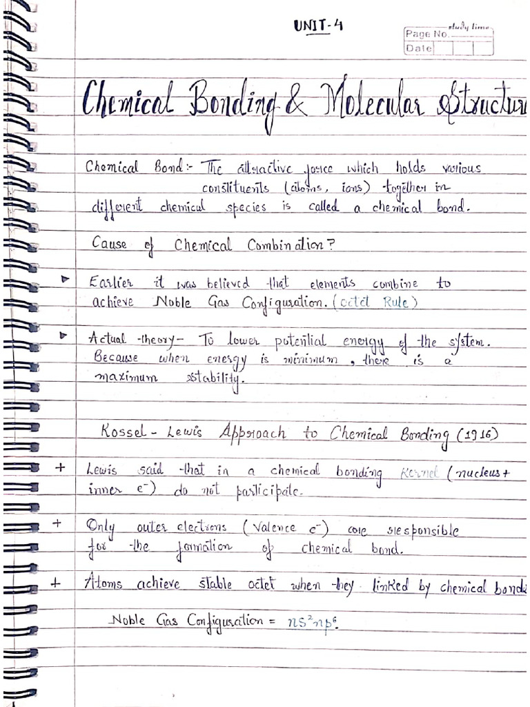 Chemical Bondingand Molecular Structure Handwritten Notesby Companion ...