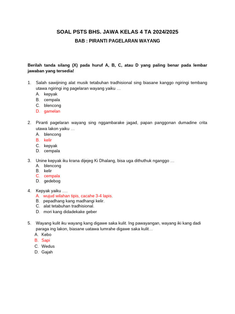 Soal PSTS BHS Jawa Sem Gasal Revisi | PDF