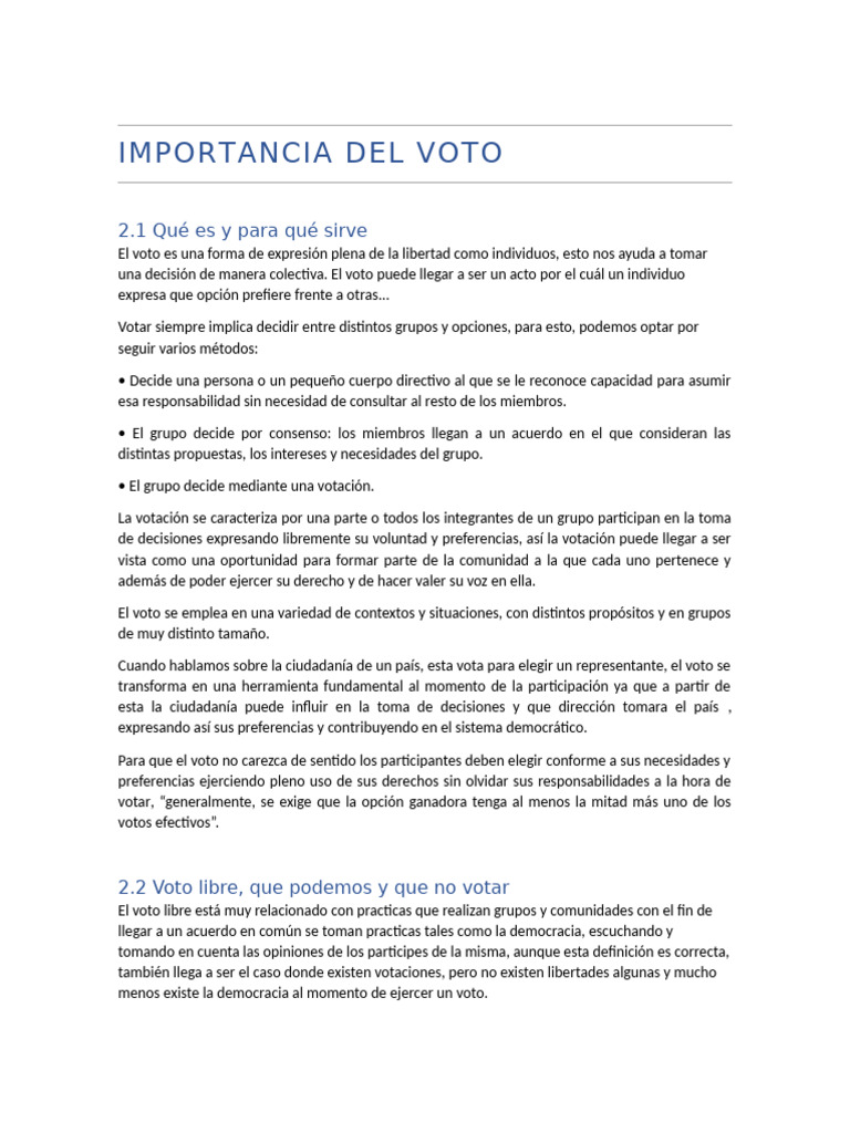 Importancia Del Voto | PDF | Votación | Democracia