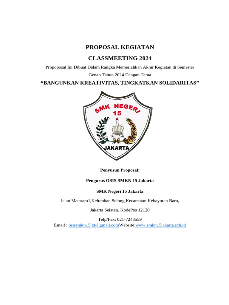 Proposal Kegiatan Classmeet 2024 | PDF