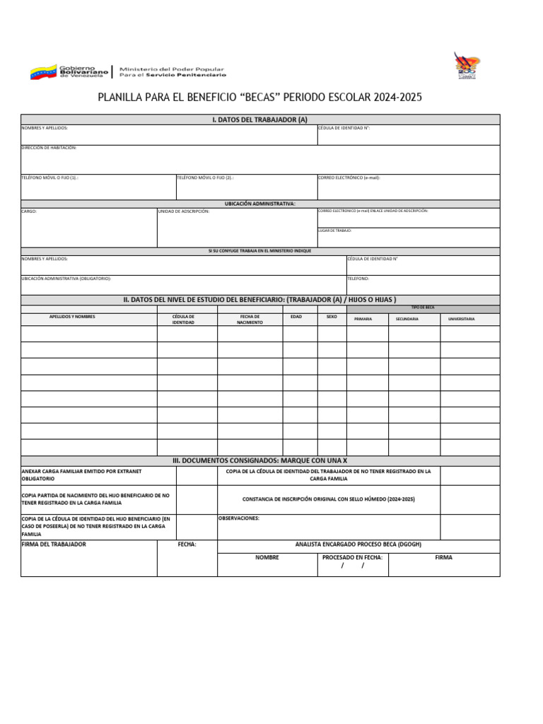 Planilla para Becas 2023-2024 | PDF | Documento de identidad | Gobierno y personalidad