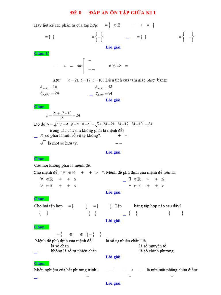 De 06 Đáp Án On Tap Giua Ki 1 Toan 10 | PDF