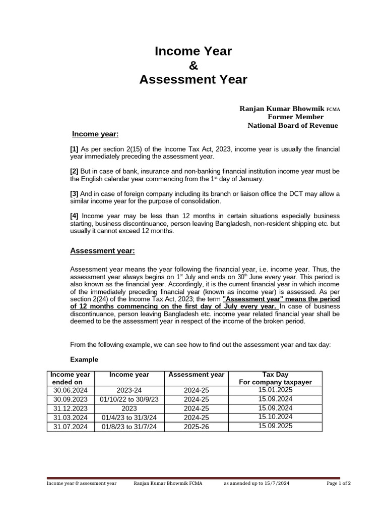 Income Year & Assessment Year | PDF | Taxes | United States Law