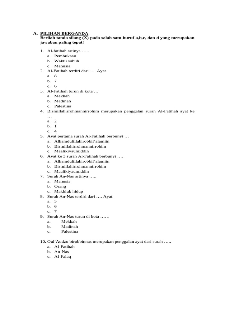 SOAL TAHFIDZ KELAS 1 Hingga 6 SD | PDF