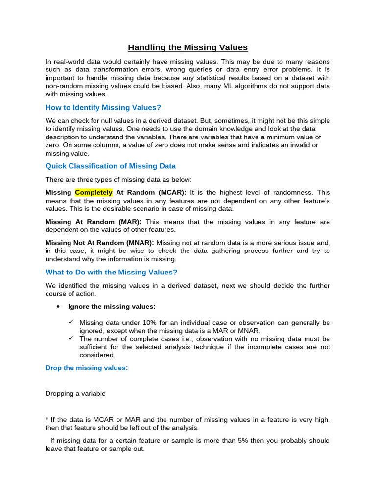 Handling The Missing Values | PDF | Applied Mathematics | Scientific Method