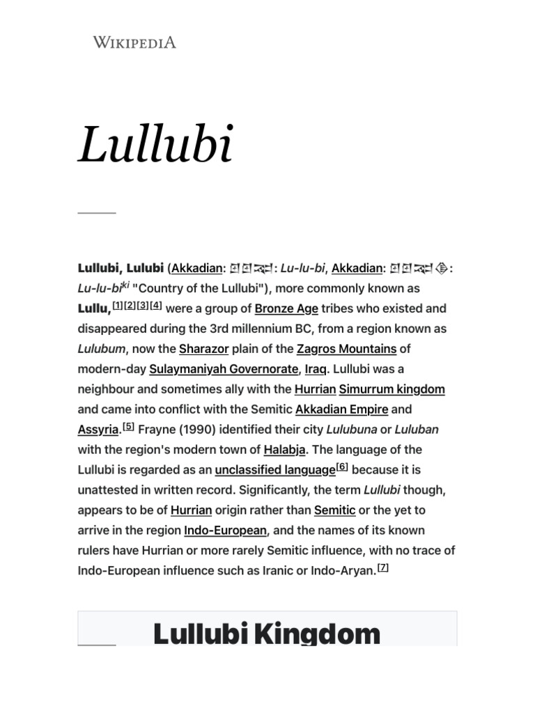 Lullubi - Wikipedia | PDF | 3rd Millennium Bc | Ancient Near East