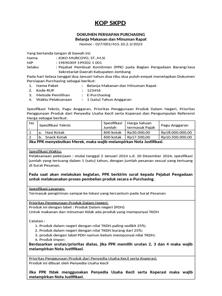 Contoh Dokumen Persiapan Pengadaan Purchasing Dan Nota Permintaan ...