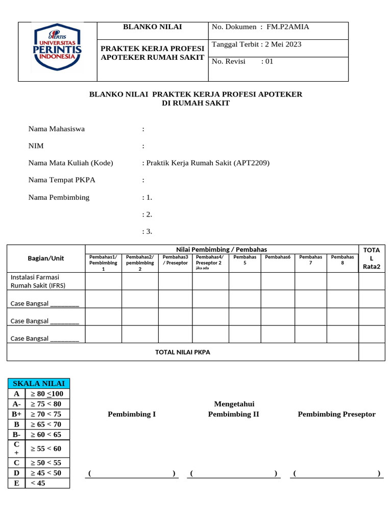Blanko Nilai Praktik Apoteker RS | PDF