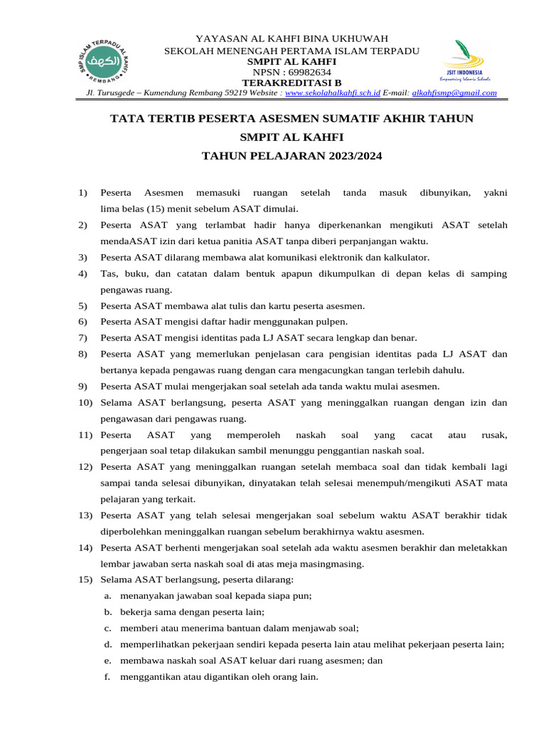 Panduan ASAT Tahun 2024 | PDF