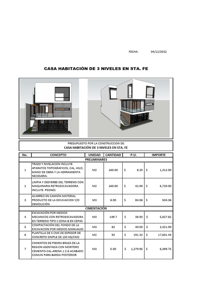 Psto. 1er. Nivel Construcción Casa Hab. Sta. Fe 3 Niveles. | PDF ...