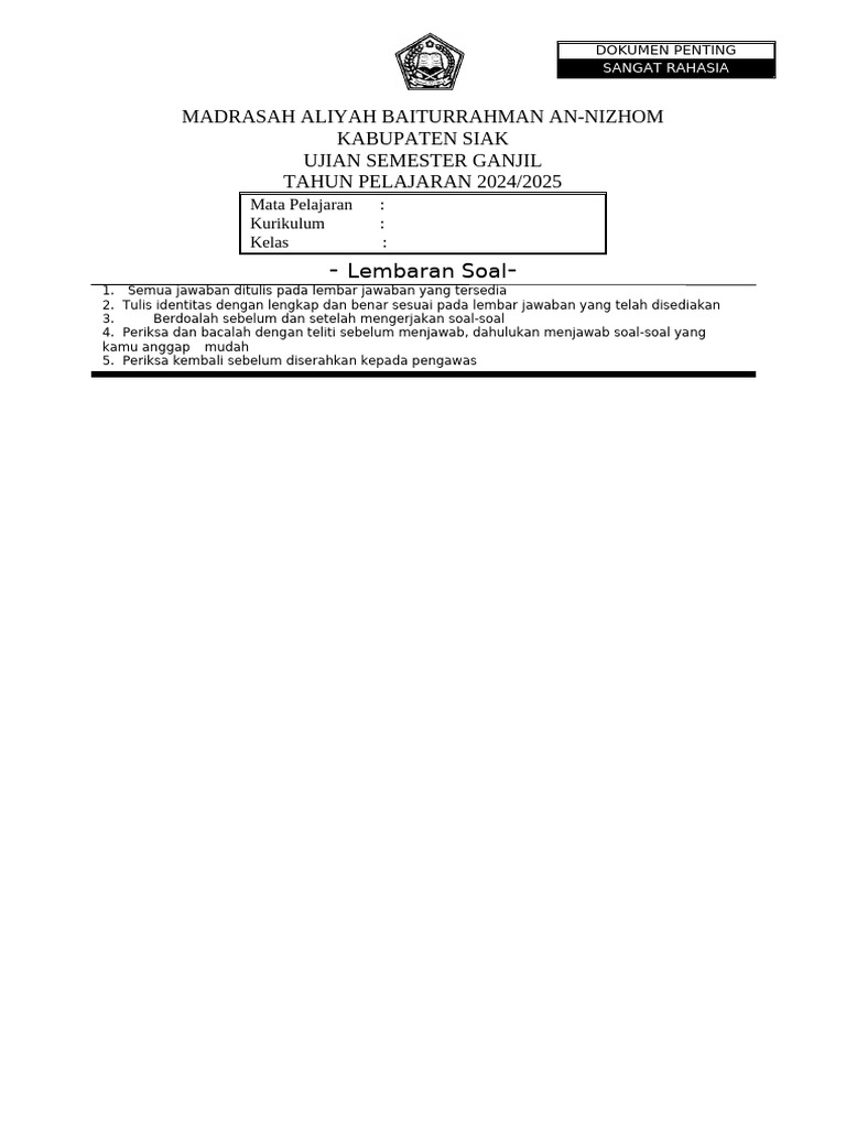 F0rmat Soal Ma Semester Ganjil 24-25 | PDF