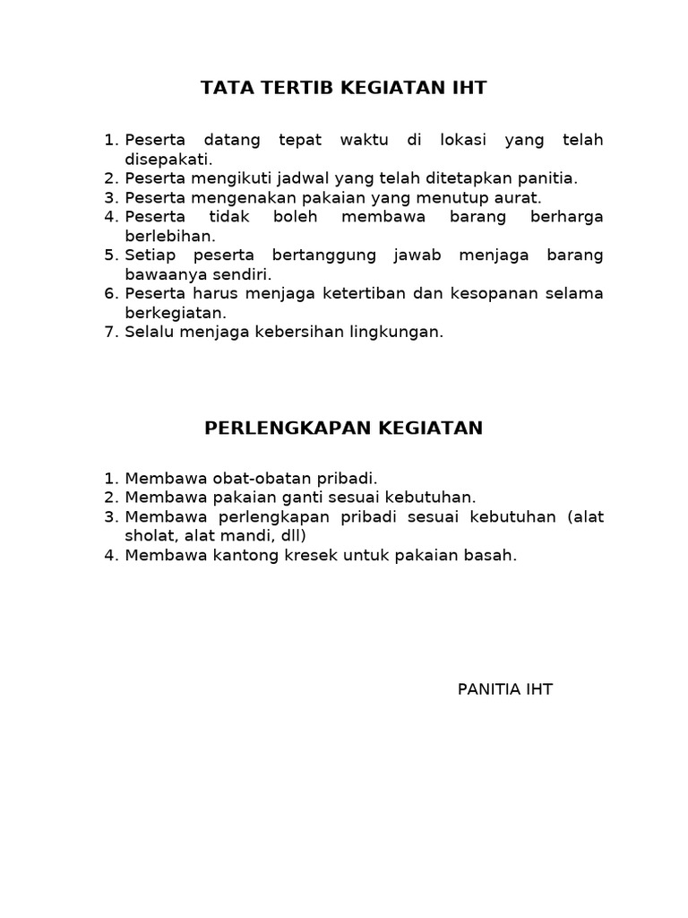 Tata Tertib dan Perlengkapan IHT | PDF