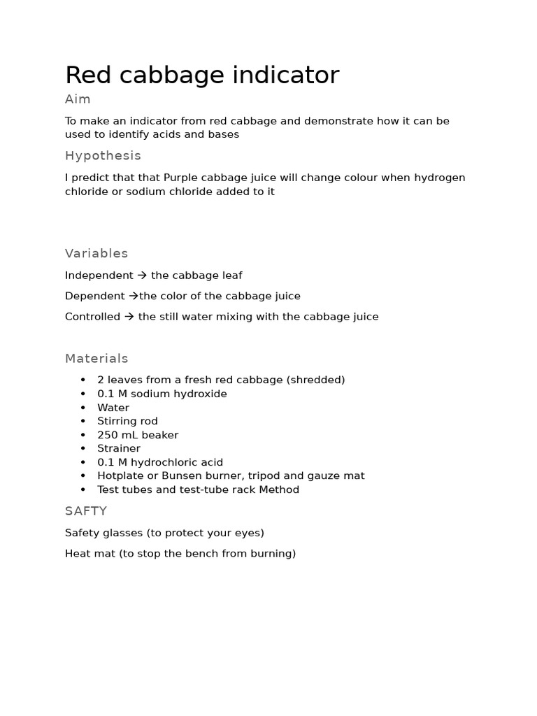 Red Cabbage Indicator | PDF