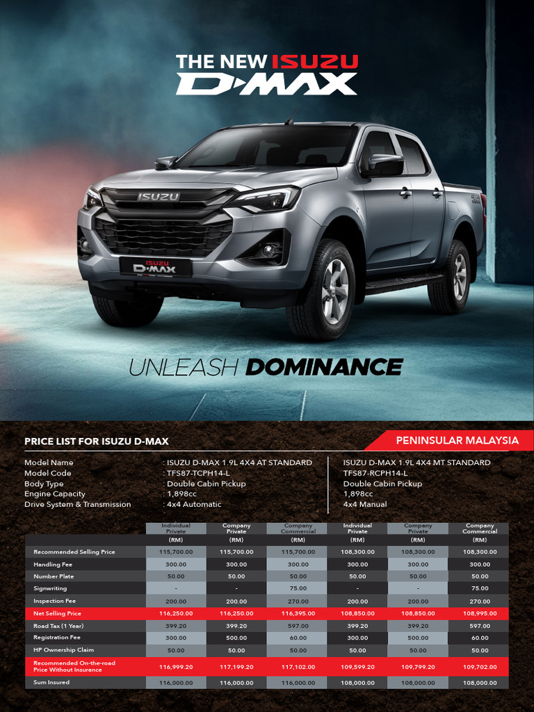 FA ISUZU D MAX Standard - Digital Specsheet - A4 - PM | PDF | Airbag | Headlamp