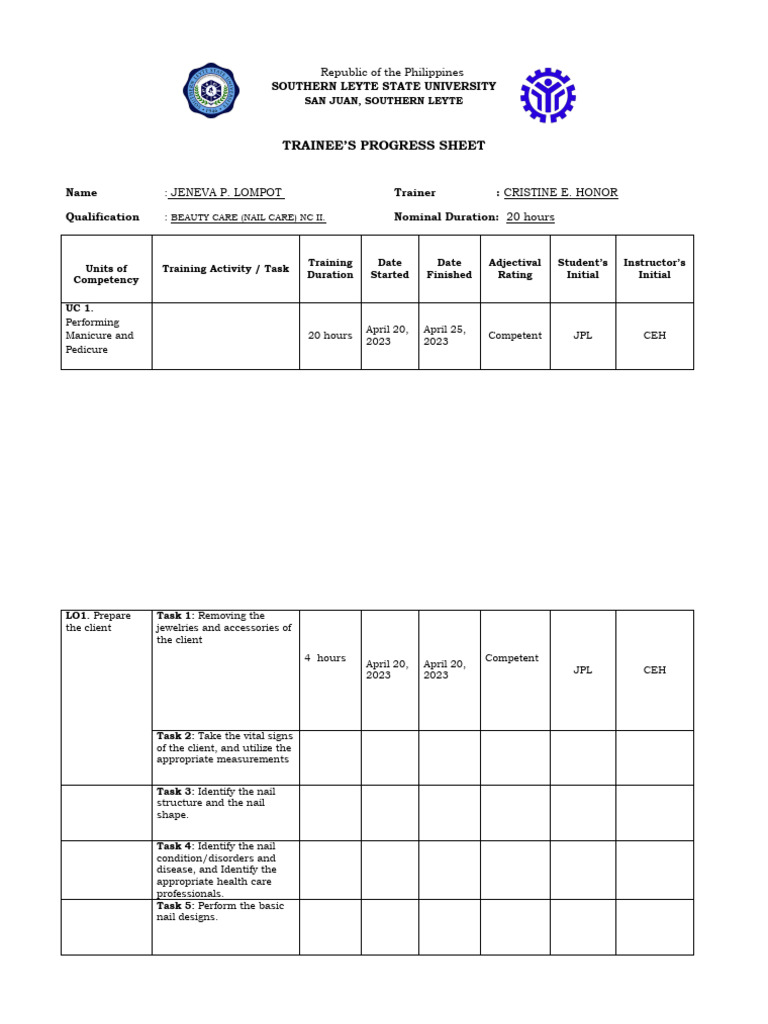 Trainee Progress Sheet HONOR | PDF