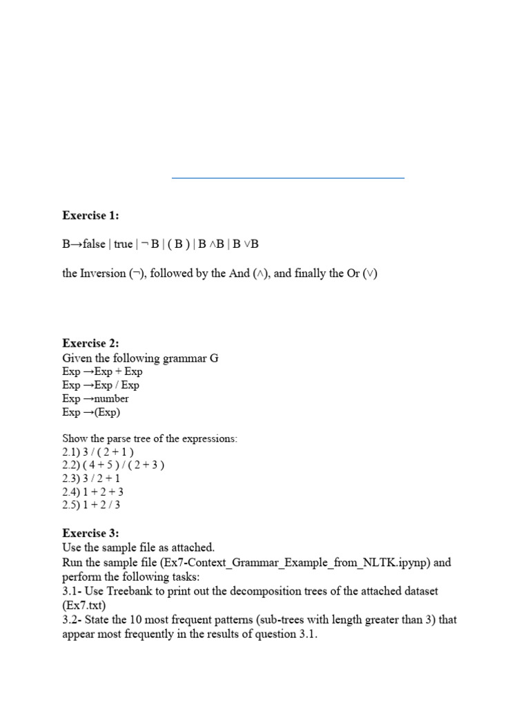Syntax Parsing and Grammar Exercises | PDF