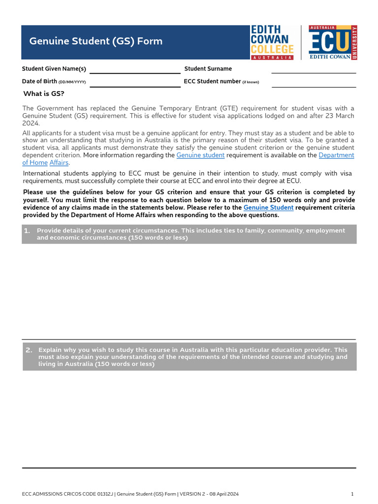 Genuine Student Assessment Form | PDF | Travel Visa