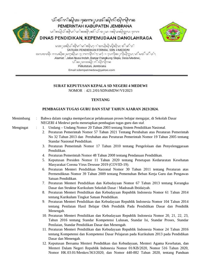 SK Jam Mengajar SDN 4 Medewi-1 | PDF