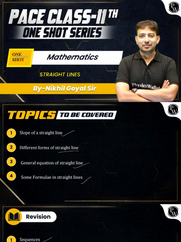 Straight Lines - Class Notes - Pace Class - 11th One Shot Series | PDF