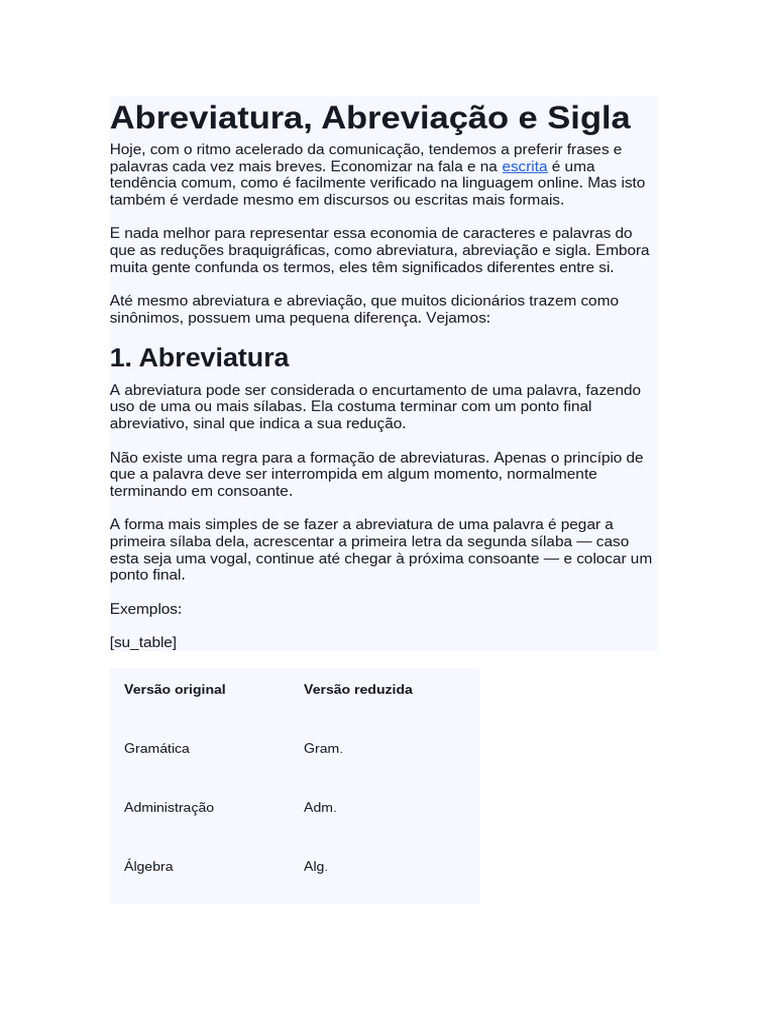 Abreviatura, Abreviação e Sigla | PDF | Palavra | Sílaba