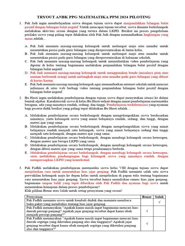 Tryout Utbk PPG PMM Piloting 2024 | PDF