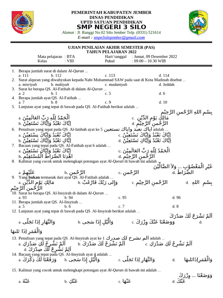 Soal BTA Kelas 8 | PDF