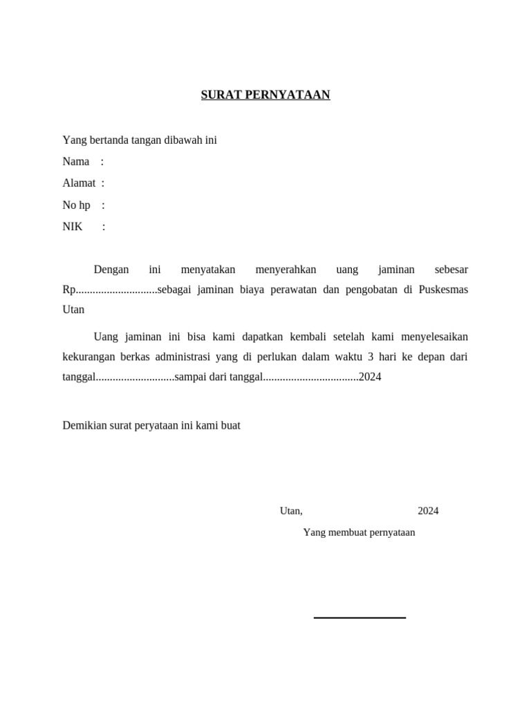 Surat Pernyataan Jaminan | PDF